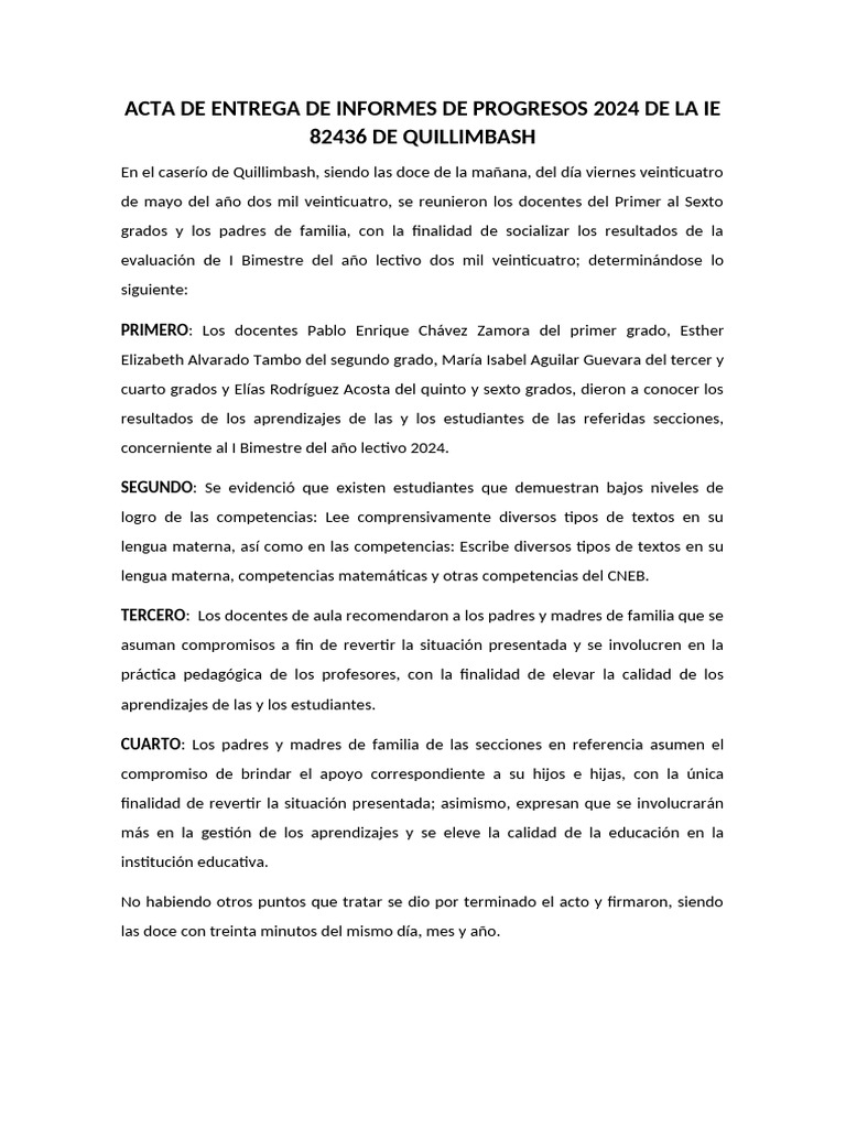Acta de Entrega de Informe de Progresos | PDF
