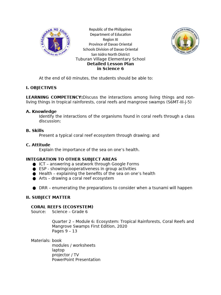 (Science 6) - Coral Reefs (Ecosystem) 4as Detailed LP | PDF