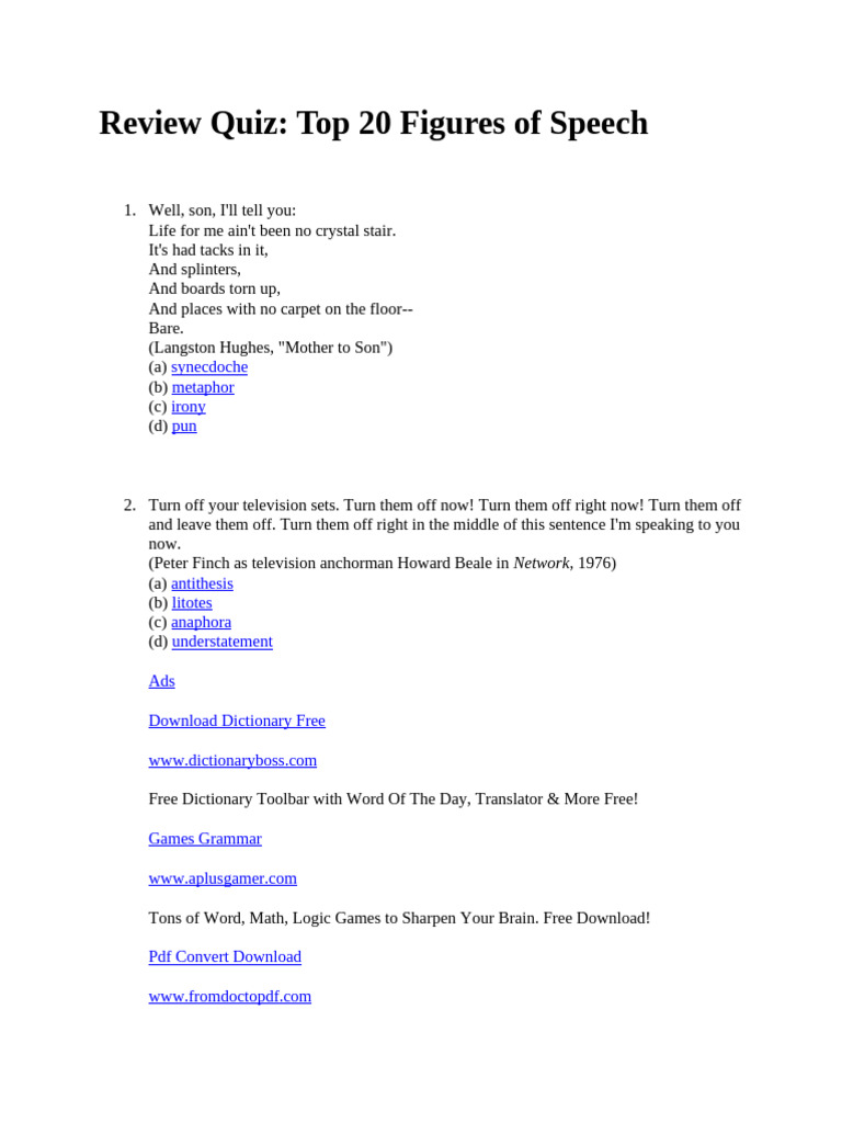 Figures of Speech Notes | PDF