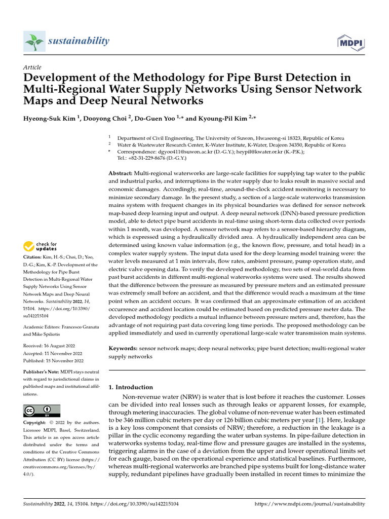 Development of The Methodology For Pipe Burst Detection in Multi-Regional Water Supply Networks ...