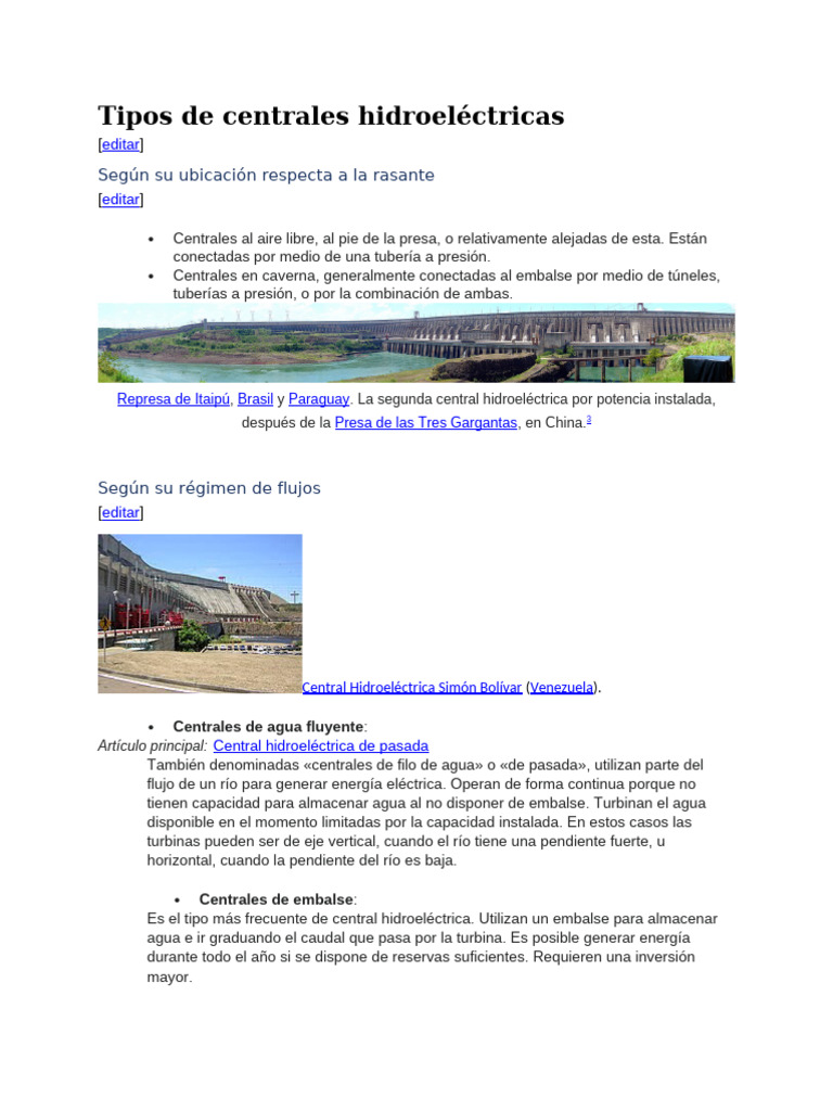 Tipos de Centrales Hidroeléctricas | PDF