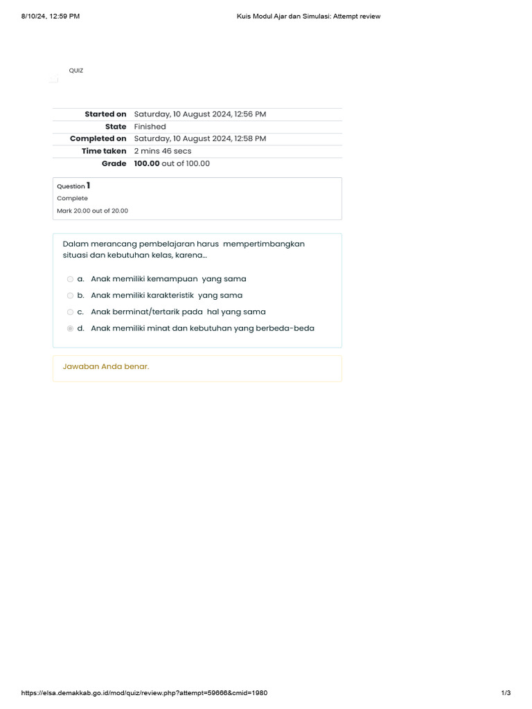 Kuis Modul Ajar Dan Simulasi - Attempt Review E100 | PDF | Komputer
