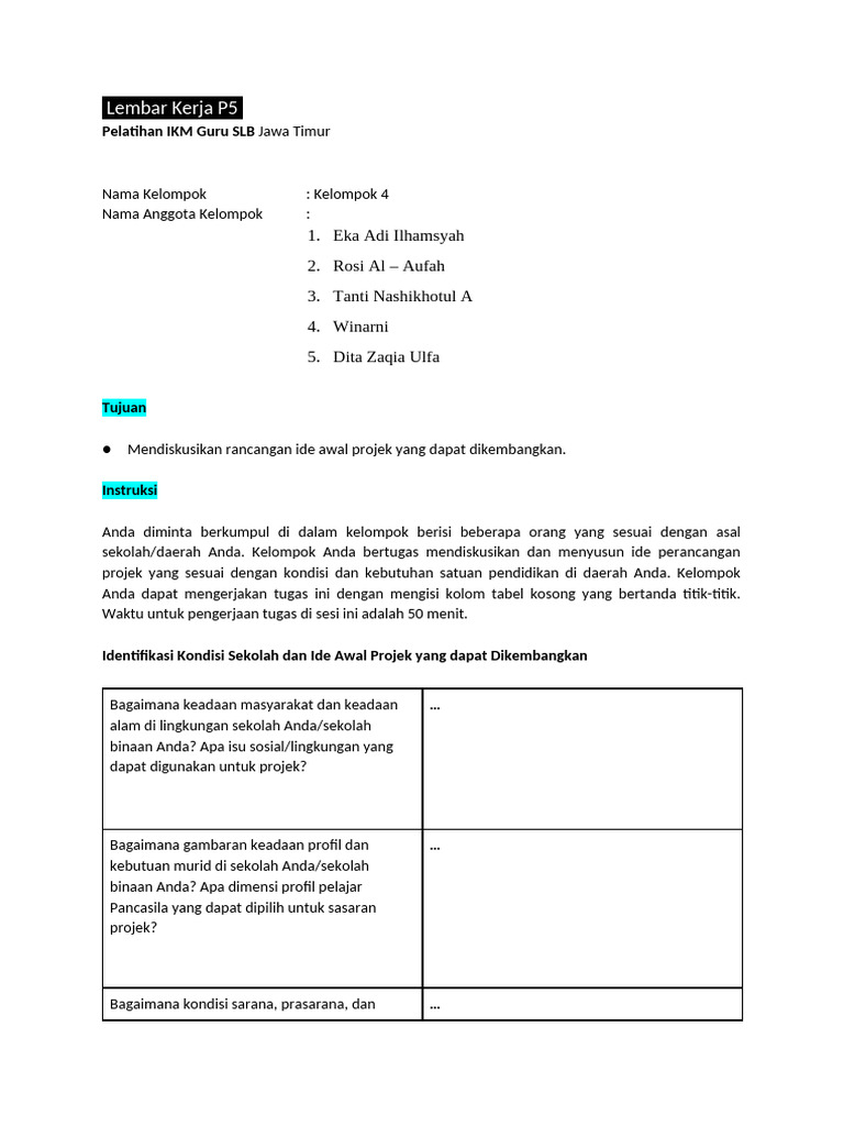 Lembar Kerja 3.1. Pelatihan IKM Guru SLB Jawa Timur | PDF