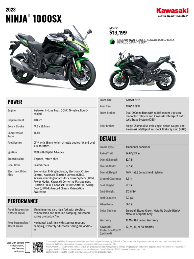 2023 Ninja 1000sx en Us Spec Sheet | PDF