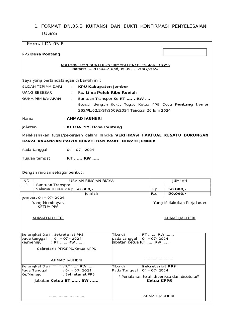 Contoh Transport Perjadin | PDF