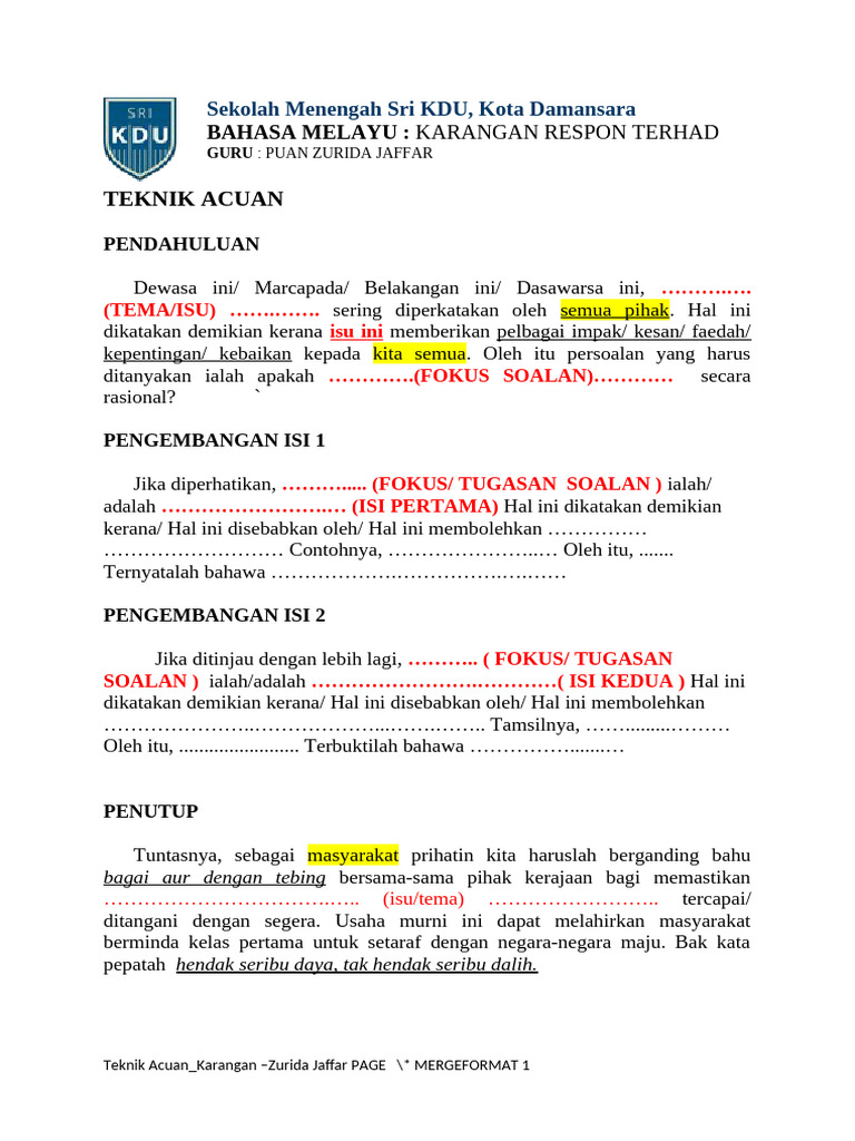 KBR Teknik Acuan KSSM | PDF