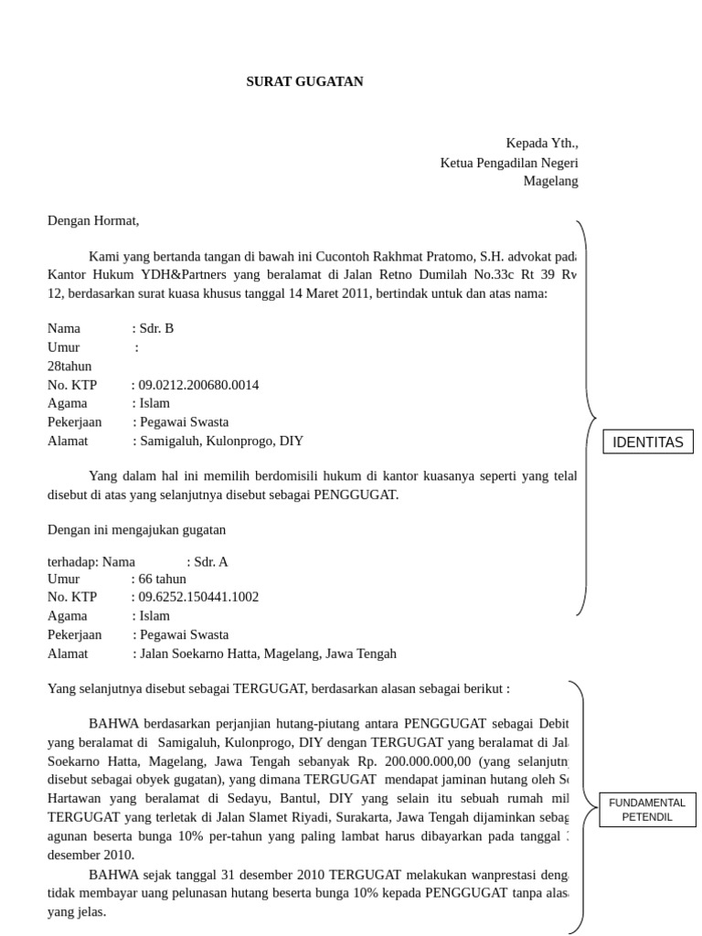 Surat Gugatan Perdata 1 | PDF