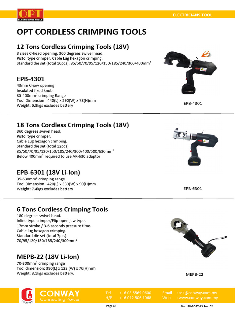 14 PB TOPT OPT Cordless Crimping Tool Rev.02 1 | PDF