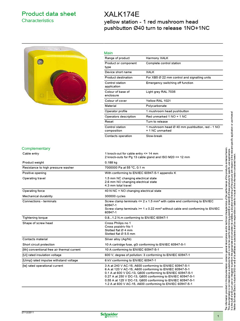 XALK174E: Product Data Sheet | PDF