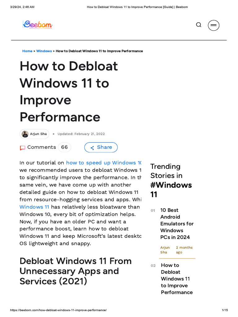 How To Debloat Windows 11 To Improve Performance (Guide) - Beebom | PDF