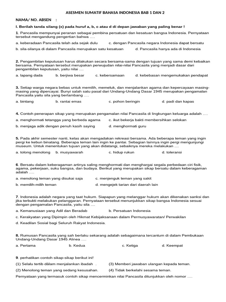 Asesmen Sumatif PPKN Bab 1 Dan 2 | PDF