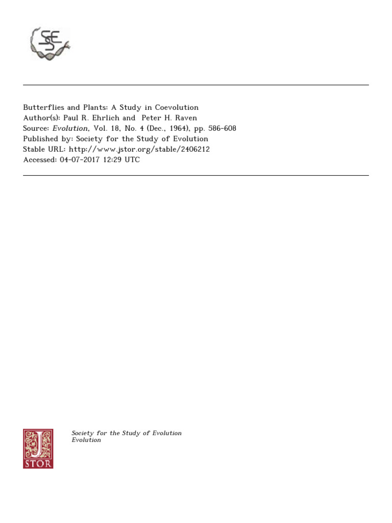 Peter Raven - Butterflies and PLants Coevolution | PDF