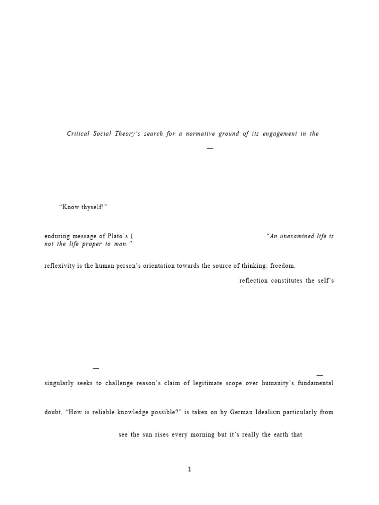 Self Reflection in Critical Social Theory-Kant-Hegel-Marx | PDF