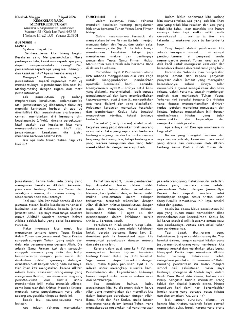 1 Yohanes 1 1-2 2 Kesaksian Yang Mempersekutukan | PDF