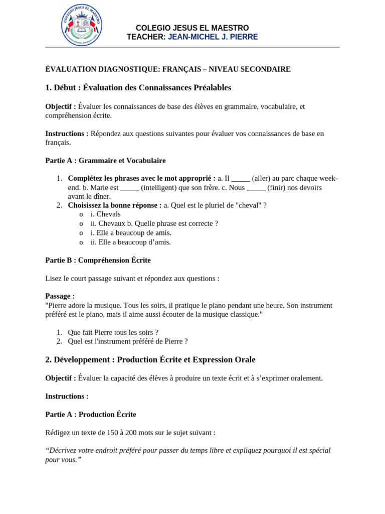 Evaluation Francais | PDF