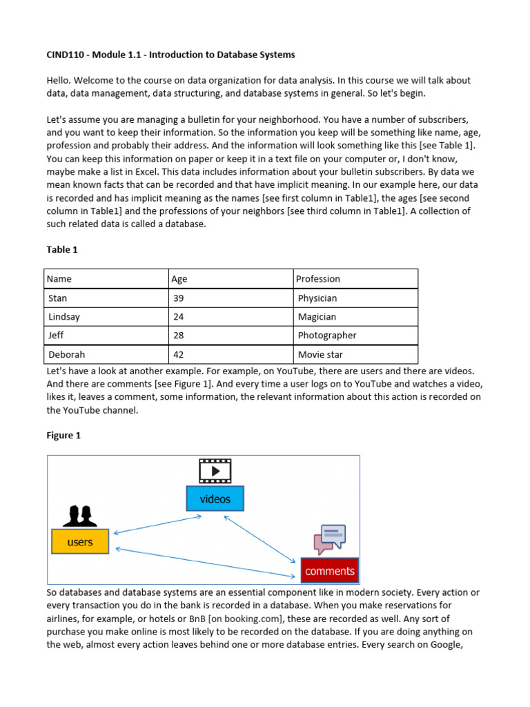 CIND110 - Module 1.1 - Introduction To Database Systems ET | PDF