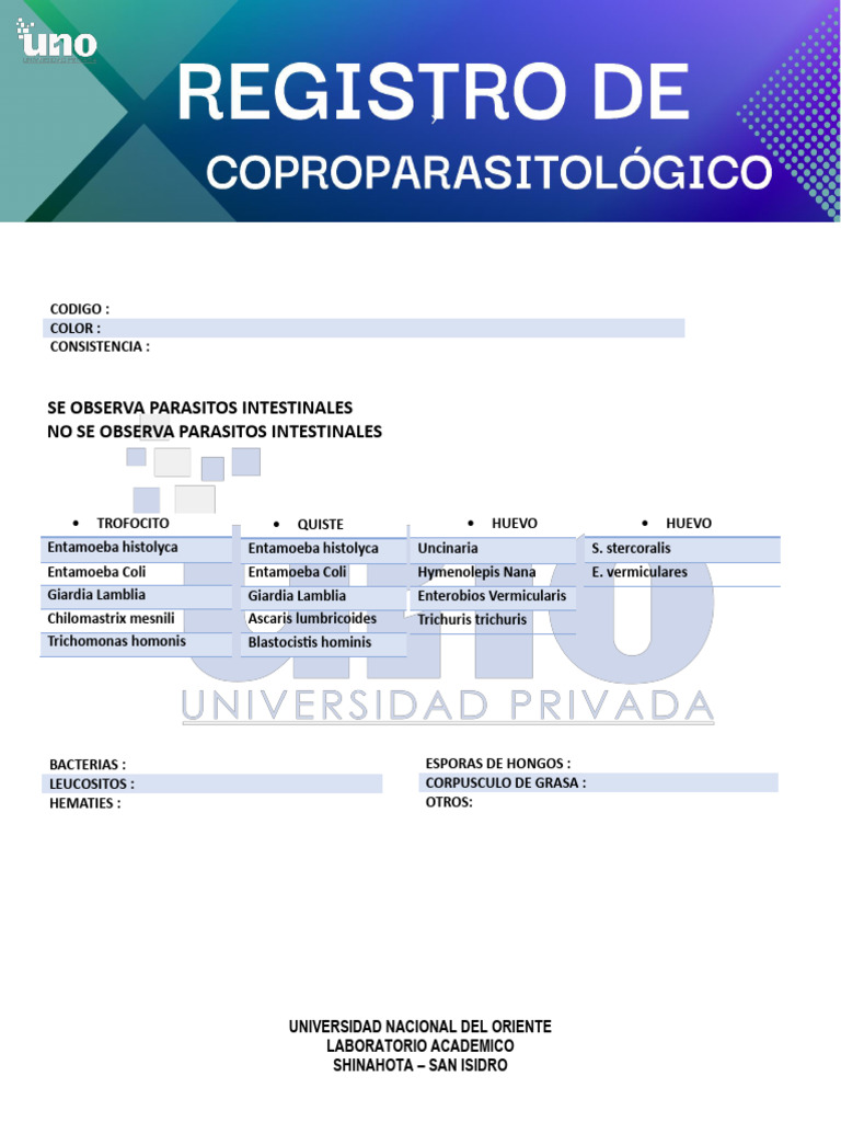 Registro de Coproparasitologico | PDF | Estudios de idiomas extranjeros