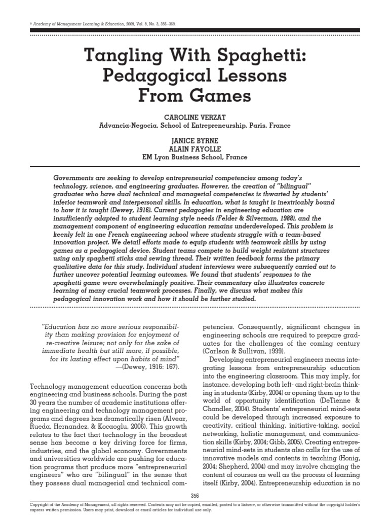 Tangling With Spaghetti: Pedagogical Lessons From Games | PDF ...