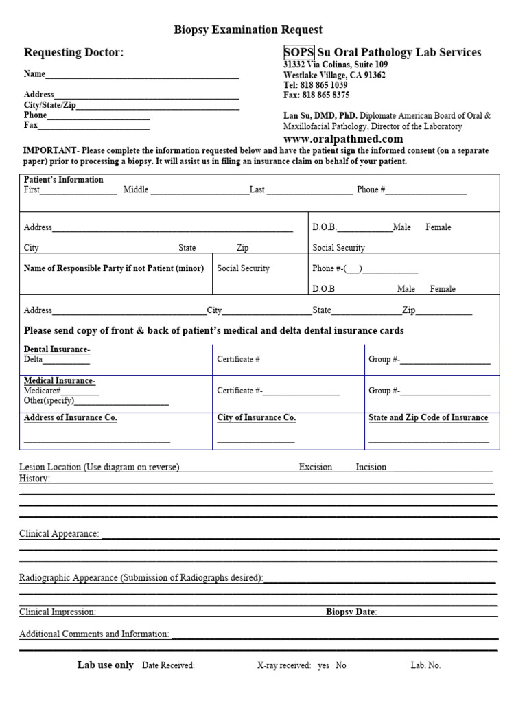 Biopsy Request Form | PDF | Pathology | Business