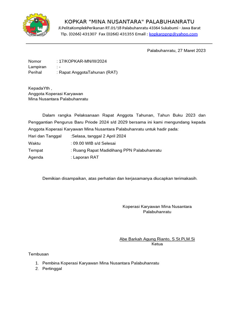 Undangan Rapat RAT | PDF