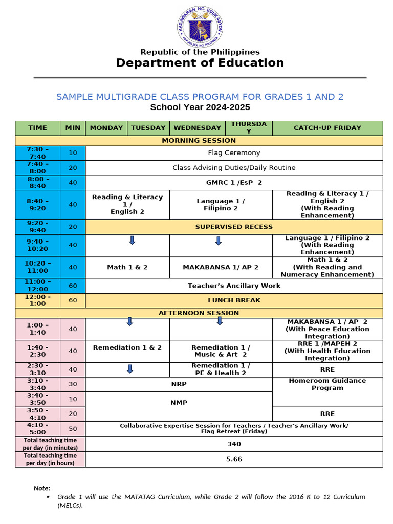 SAMPLE-MG-Class-Program-Gr-12-SY-2024-25 | PDF