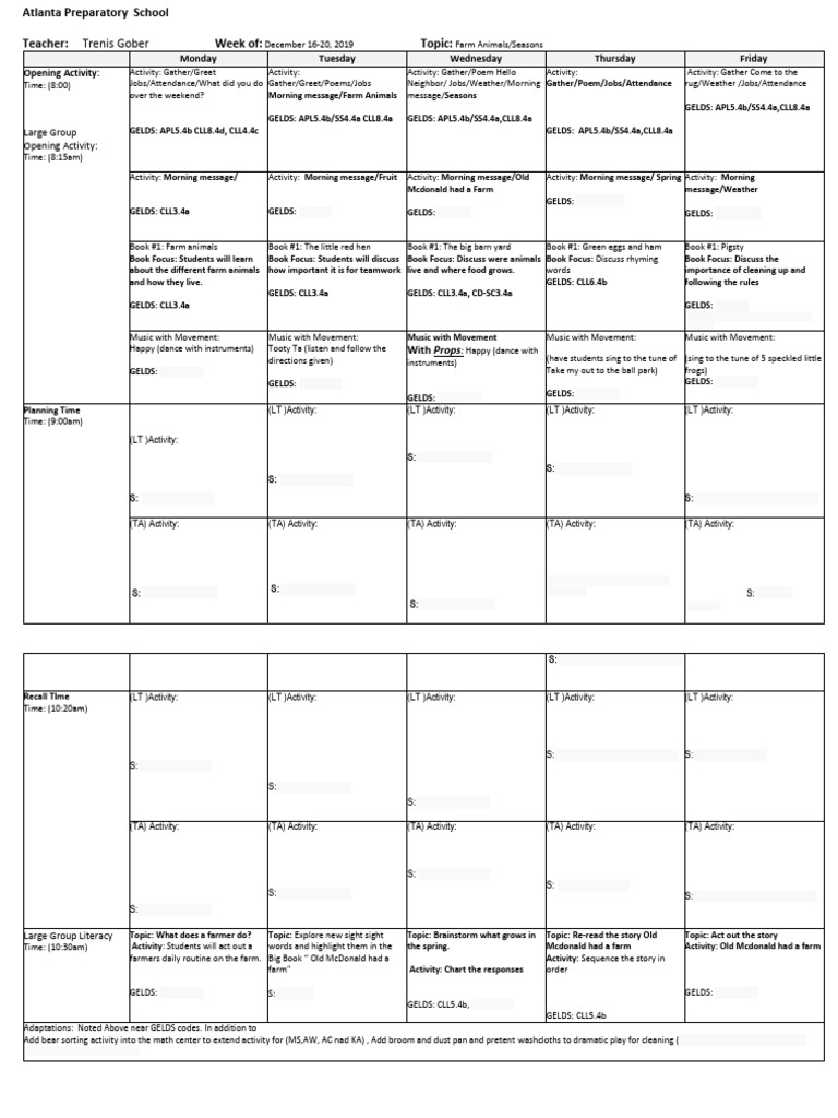 Ecers Lesson Plan | PDF