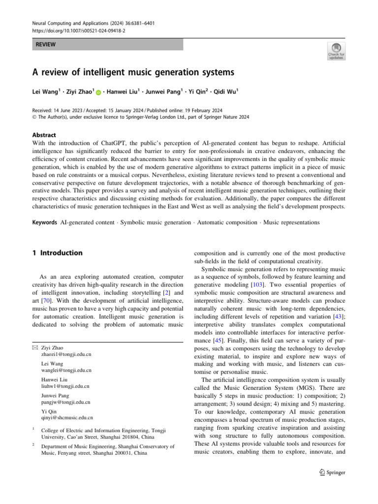 2024 Wang Et Al. A Review of Intelligent Music Generation Systems Neural Computing and ...