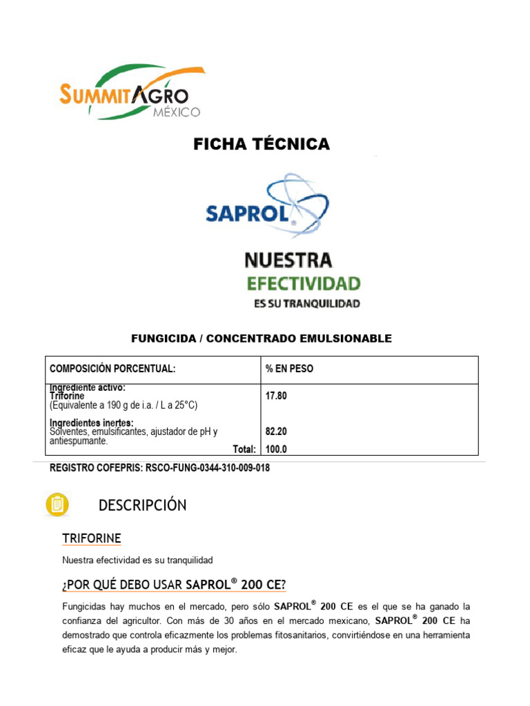 Fungicida SAPROL® 200 CE: Efectividad y Uso | PDF | Plantas