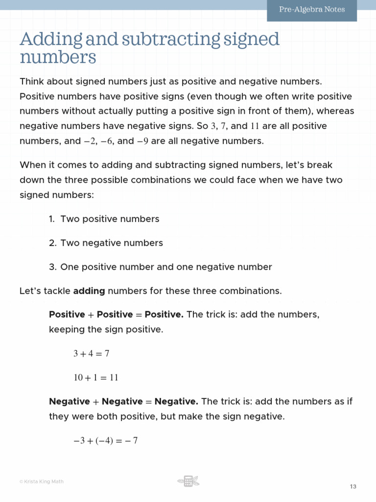Adding and Subtracting Signed Numbers | PDF
