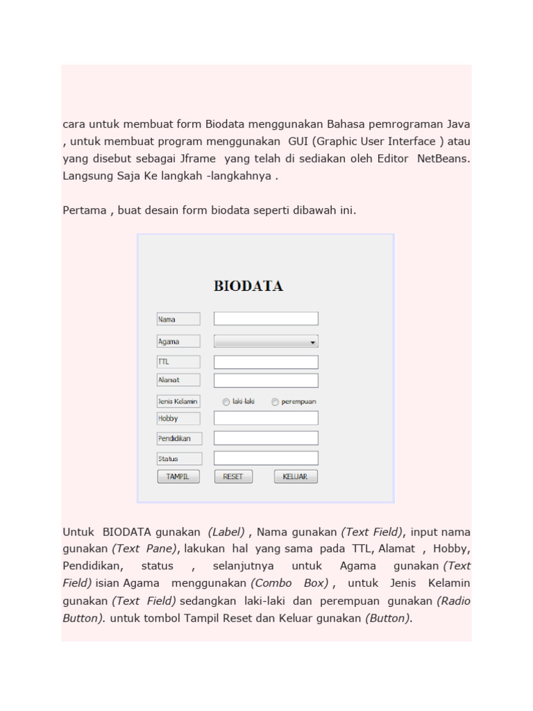 Program Biodata Diri Menggunakan Java NetBeans | PDF | Metode & Bahan ...