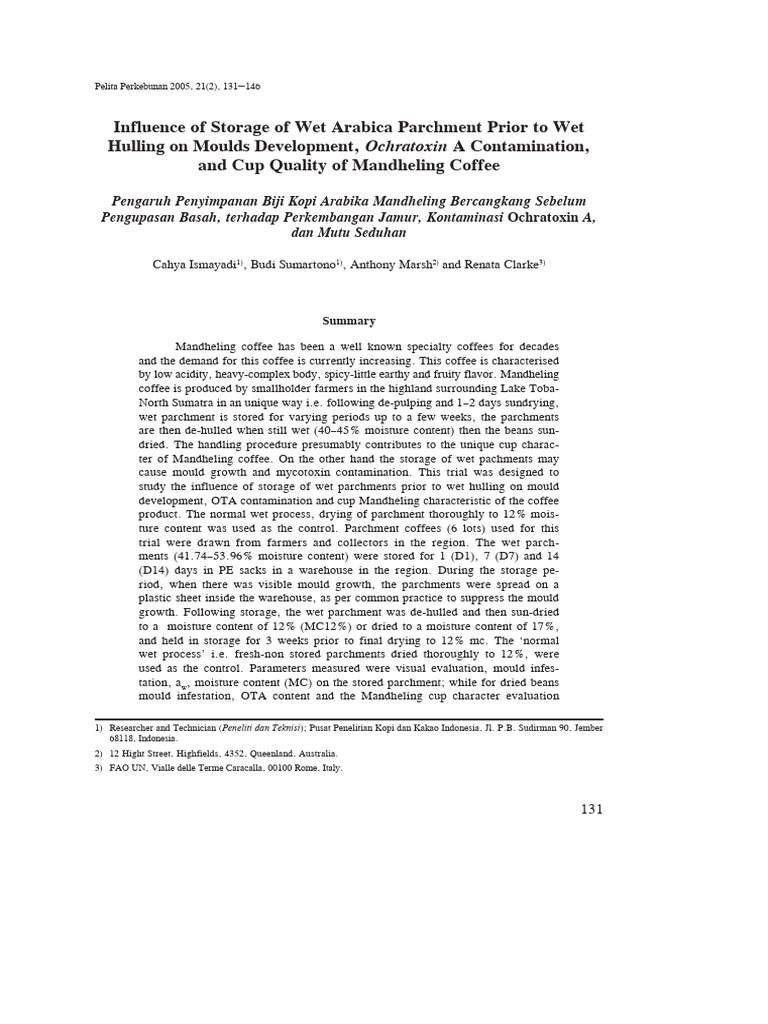 Influence of Storage of Wet Arabica Parchment Prior To Wet Hulling On ...