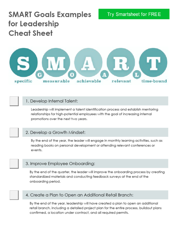 IC SMART Goals for Leadership Cheat Sheet 11789 PDF | PDF