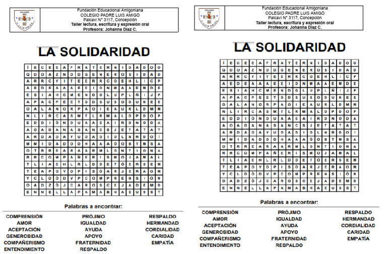 7º Sopa Letras Solidaridad 2 (Clase 4) | PDF