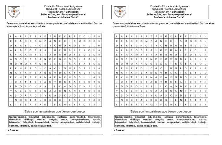 7º Sopa Letras Solidaridad 1 (Clase 3) | PDF