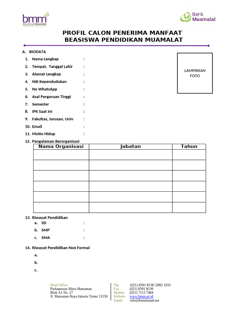 Form Profil Calon Penerima BPM - Jenjang Sarjana | PDF