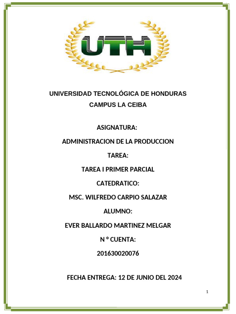 Tarea #1 Admon. de Produccion | PDF