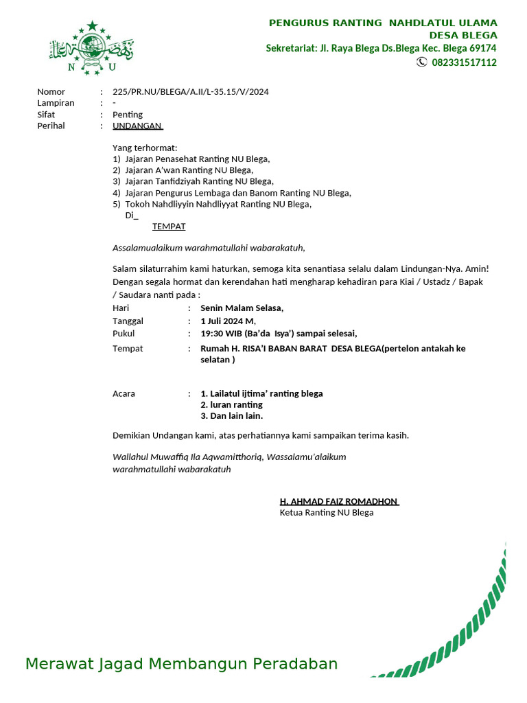 UNDANGAN RANTING NU (1) | PDF