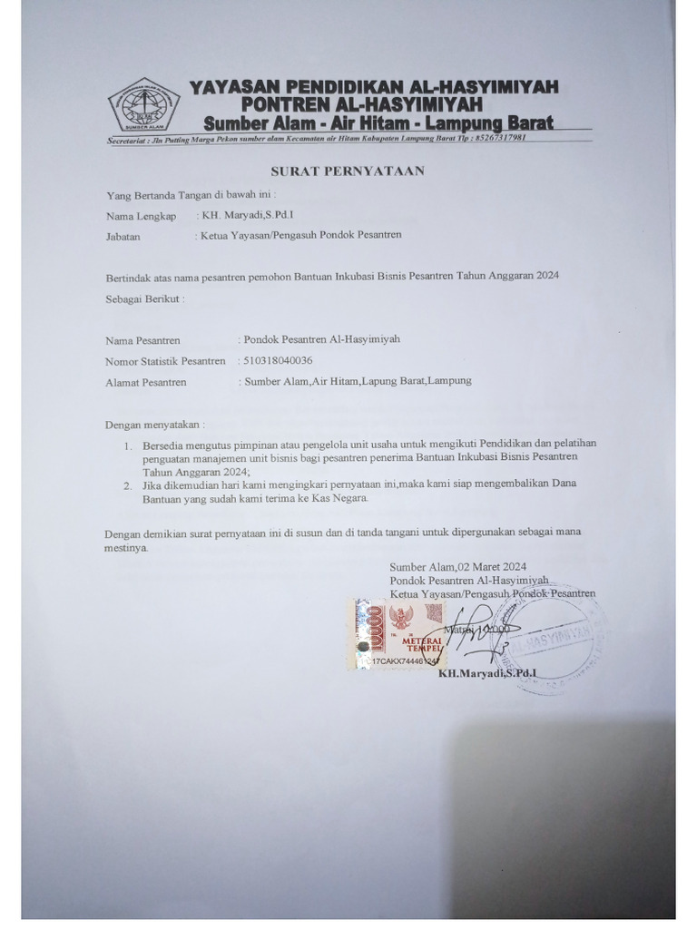 surat pernyataan komitmen | PDF