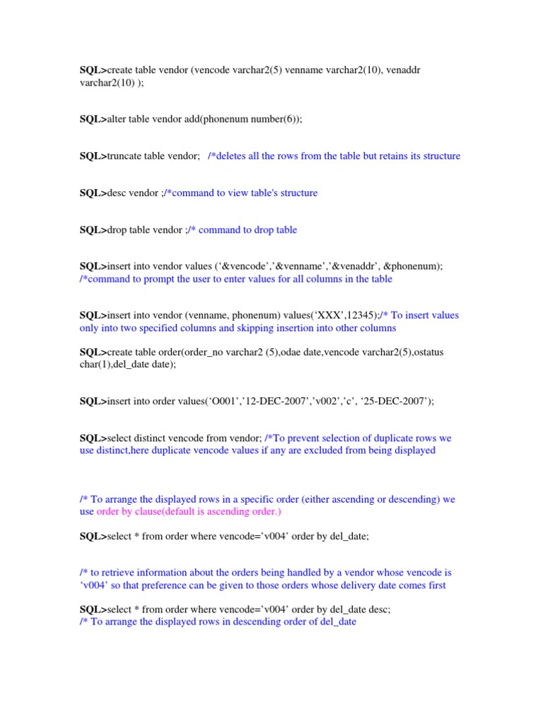 Varchar2 (10) ) : Order by Clause (Default Is Ascending Order.) | PDF ...