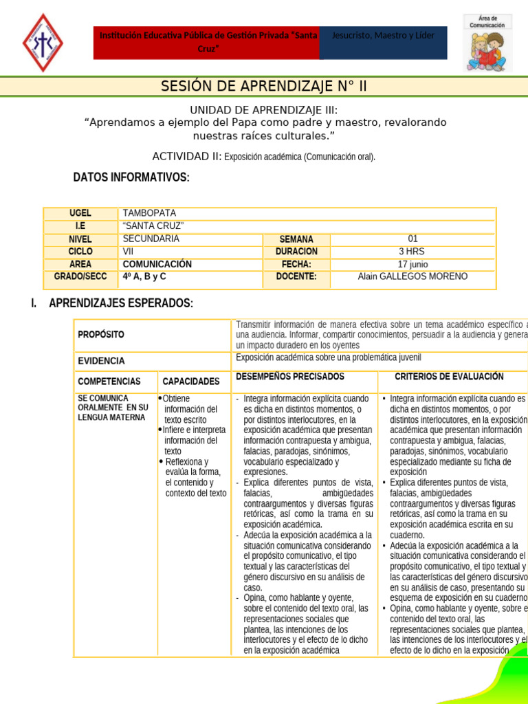Sesion de Aprendizaje N 2 Exposición Académica | PDF