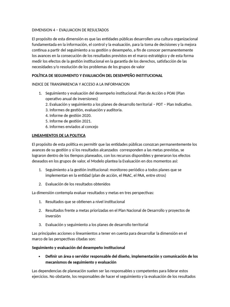 DIMENSION 4 - Evaluacion de Resultados | PDF