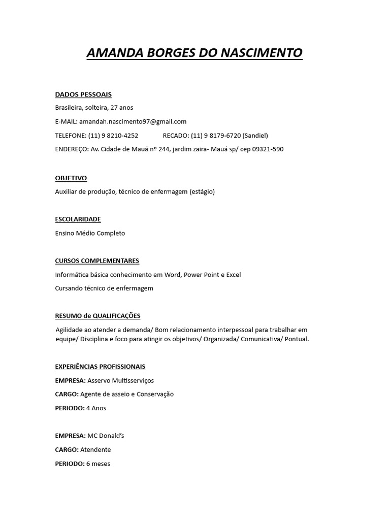 Curriculo - Amanda Borges | PDF