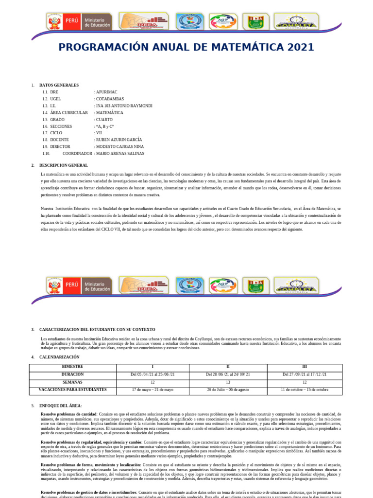 MATEMÁTICA 4to PROGRAMACIÓN ANUAL | PDF
