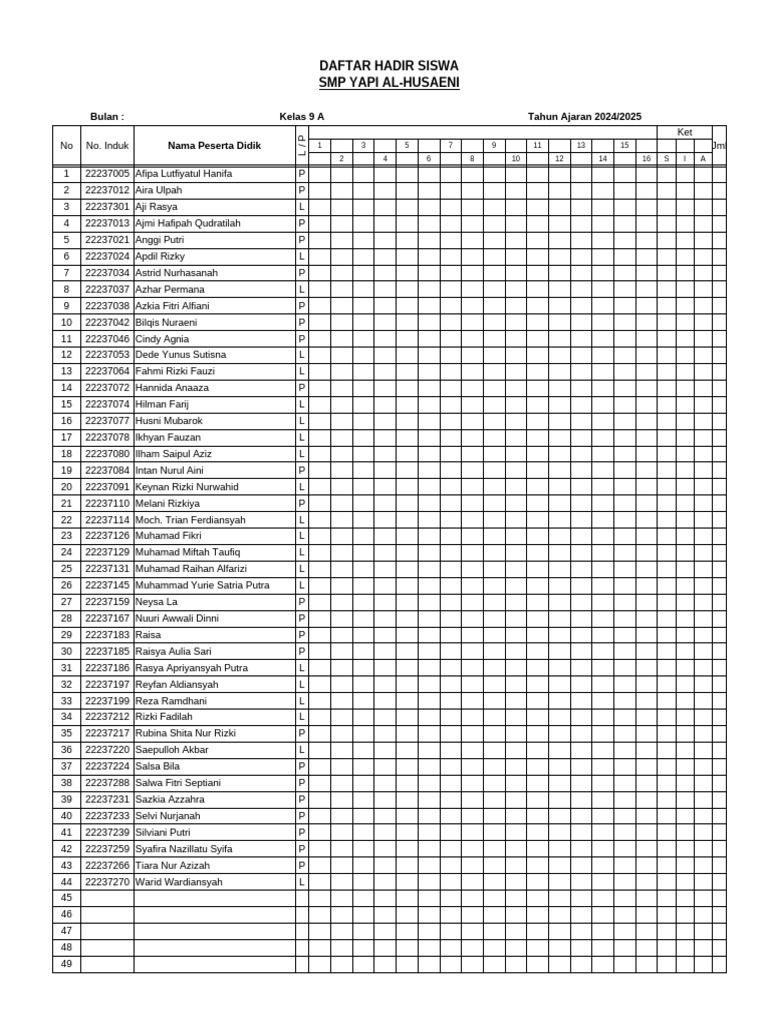 Absen 2024 - 2025 | PDF