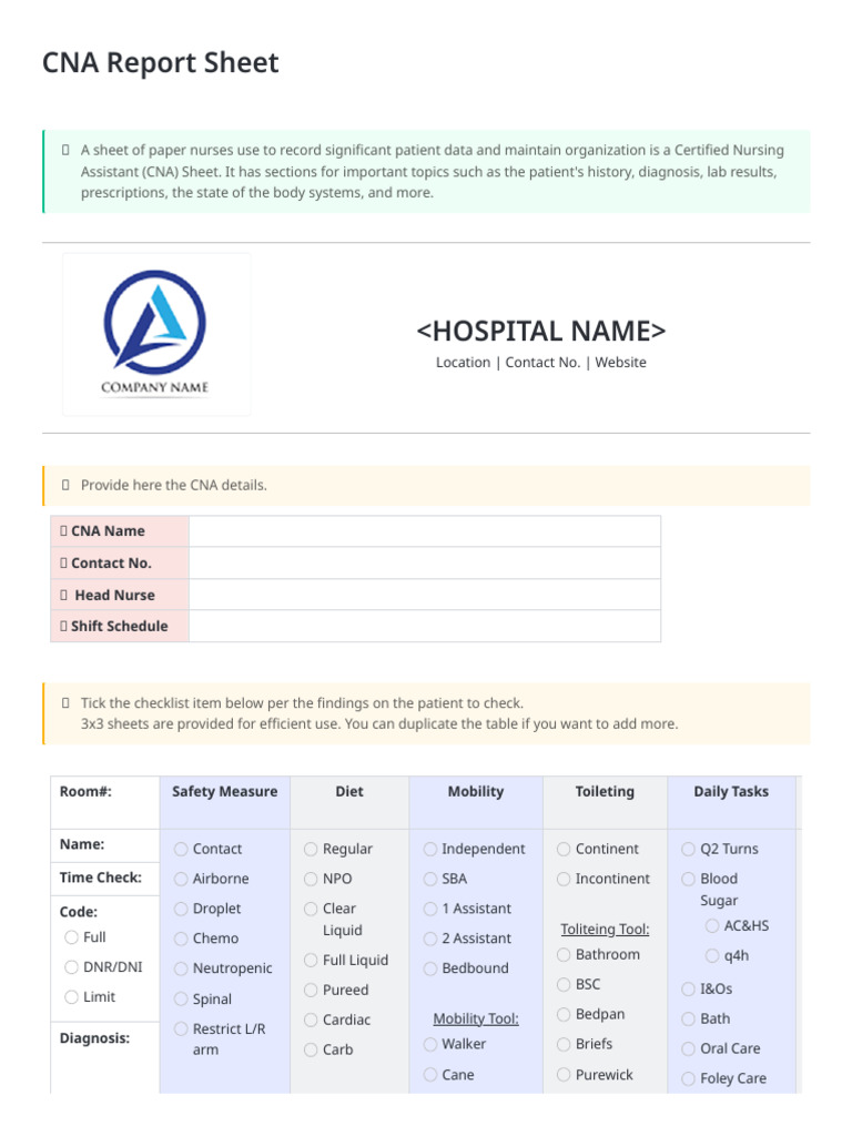 CNA Report Sheet | PDF