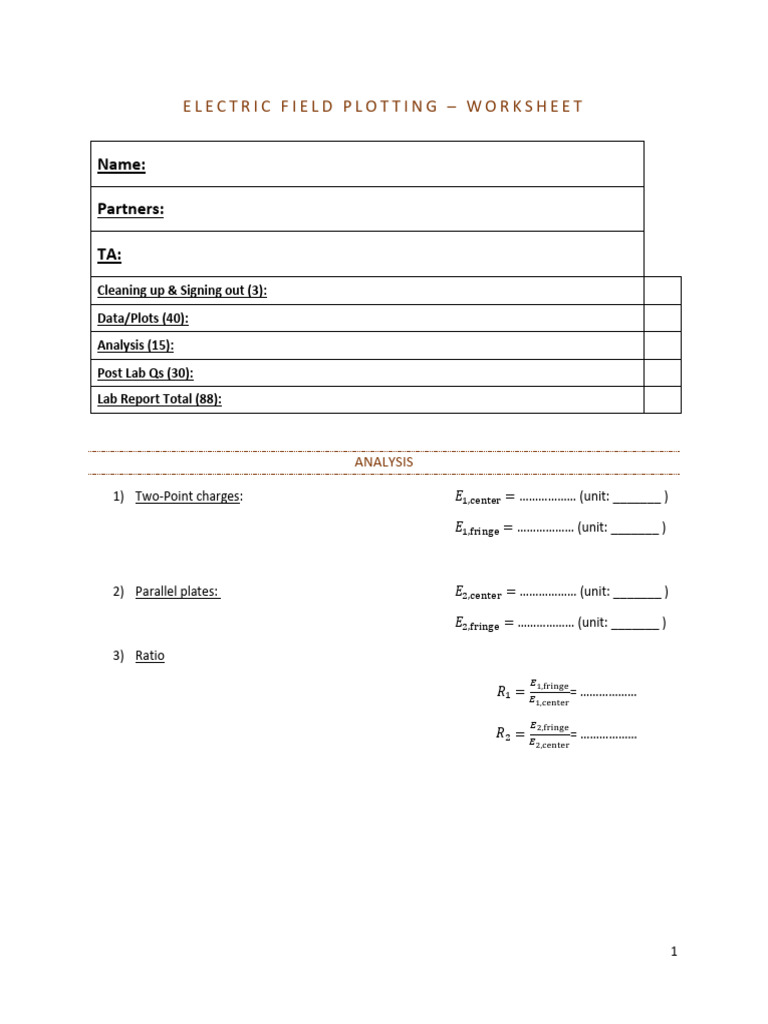 E-Field Plotting Worksheet | PDF