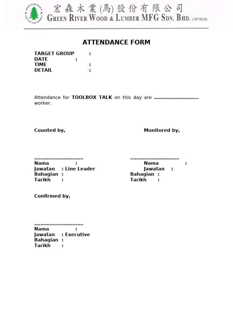 ATTENDANCE FORM TOOLBOX | PDF