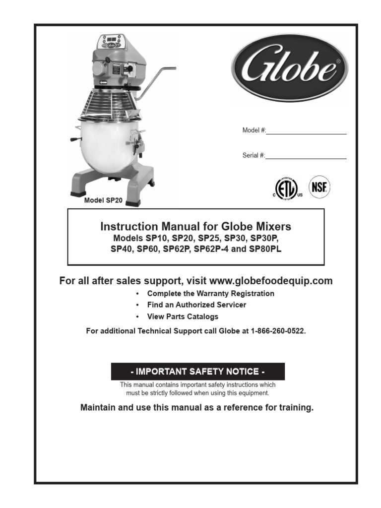 Globe Mixer Instruction Manual | PDF