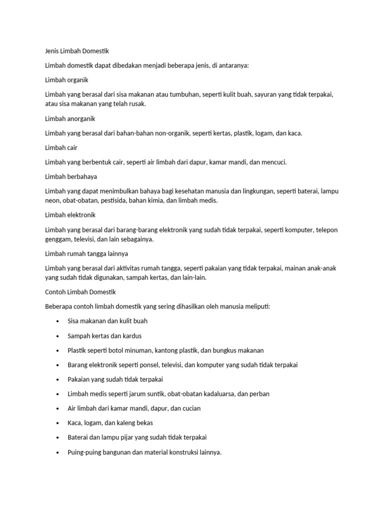 Jenis Limbah Domestik | PDF