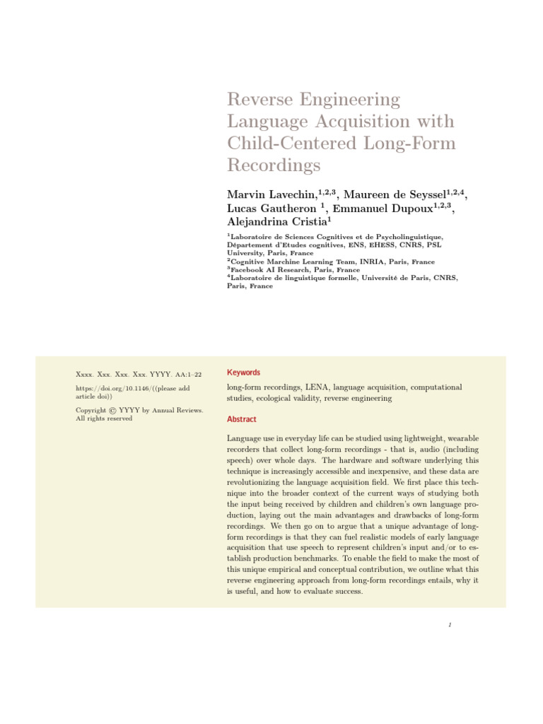 Marvin Daylong Data in Child Language Acqusition Ann Rev Ling | PDF